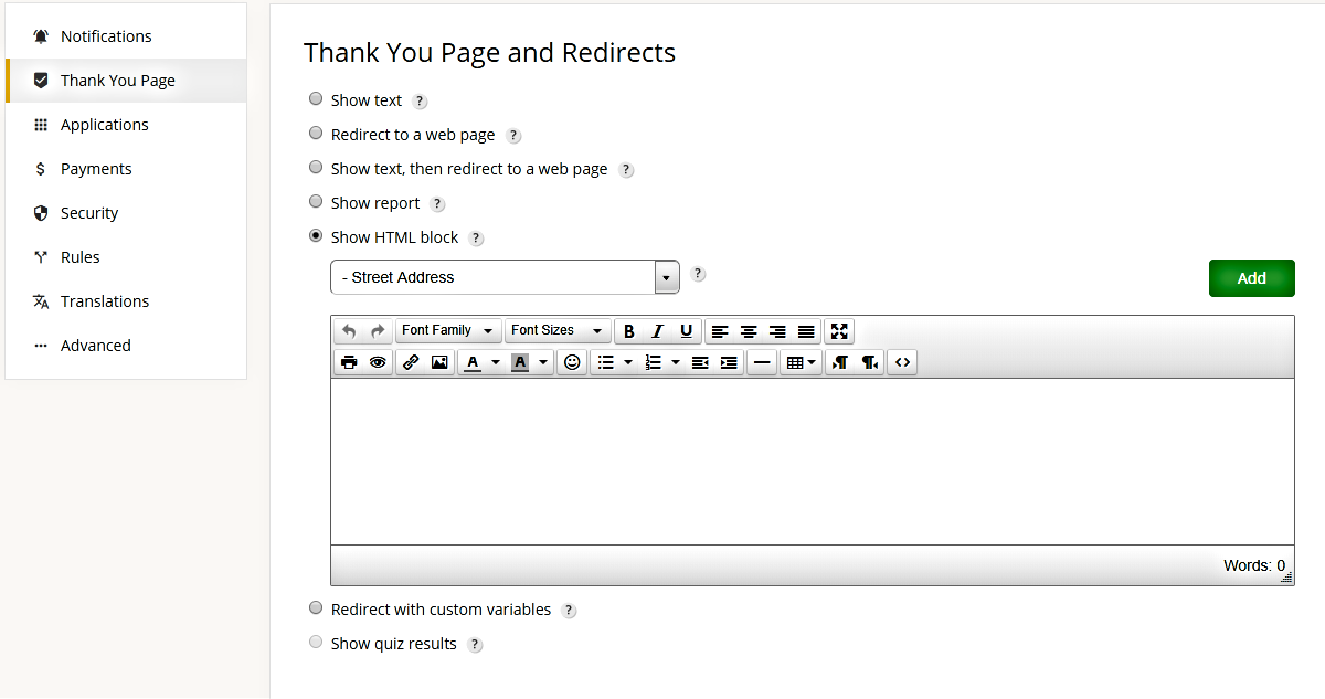 How to customize the Thank You page of the form?