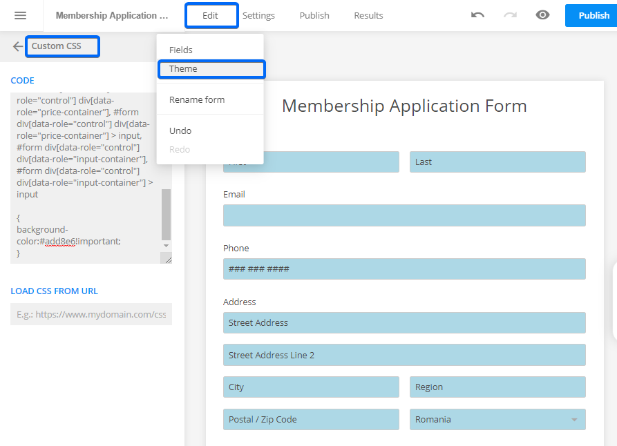 Css Form Background Color