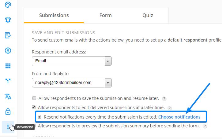 Resend notifications when submission is edited | 123FormBuilder Docs
