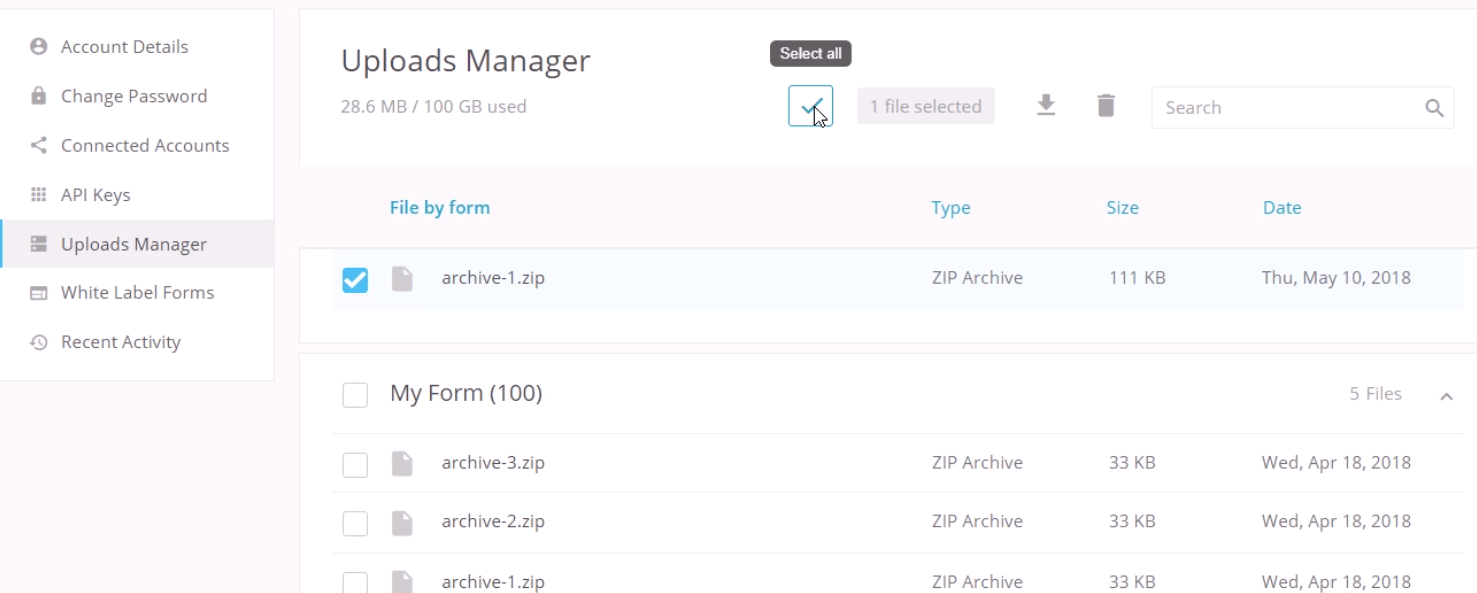 Download Multiple Files From The Uploads Manager 123FormBuilder